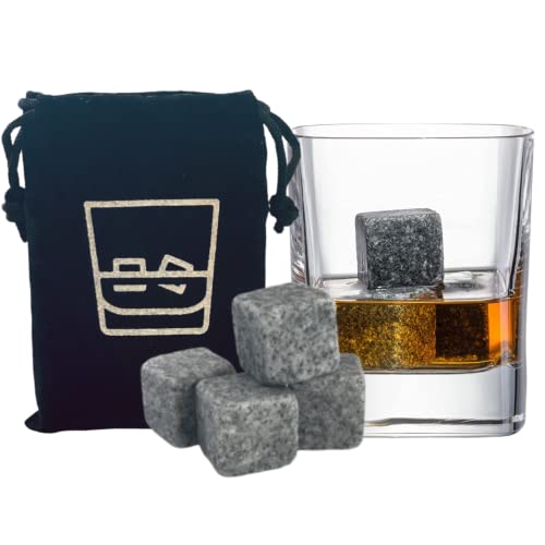 Set of 9 Granite Beverage Whiskey Stones, Chilling Stones for Whiskey and Other Beverages - with Velvet Carrying Pouch - Chill Rocks (9 Count)