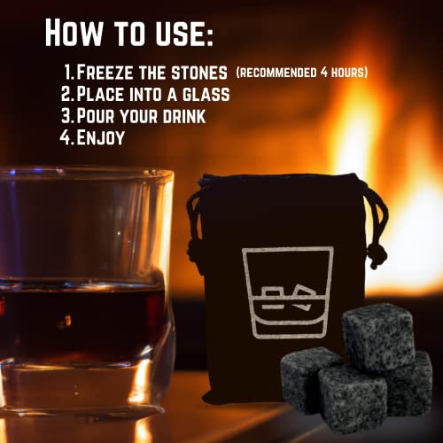 Set of 9 Granite Beverage Whiskey Stones, Chilling Stones for Whiskey and Other Beverages - with Velvet Carrying Pouch - Chill Rocks (9 Count)