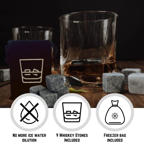 Set of 9 Granite Beverage Whiskey Stones, Chilling Stones for Whiskey and Other Beverages - with Velvet Carrying Pouch - Chill Rocks (9 Count)