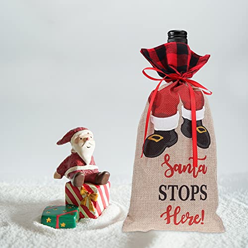 DOITOOL Stocking Stuffer Christmas Wine Bottle Cover Rustic Cloth Xmas Wine Bottle Cover Bags Champagne Holder Christmas Table Centerpiece Decor Xmas Gift Stocking Stuffer Gifts