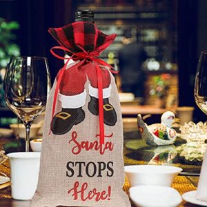 DOITOOL Stocking Stuffer Christmas Wine Bottle Cover Rustic Cloth Xmas Wine Bottle Cover Bags Champagne Holder Christmas Table Centerpiece Decor Xmas Gift Stocking Stuffer Gifts