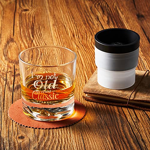 Whiskey Gift for Men - I'm Not Old Just Classic, Unique Eagle Pattern Whiskey Glasses With 2.5" Large Ice Ball Maker Mold, Mens Retirement Gifts Dad Birthday Gifts from Wife Daughter Son Kids