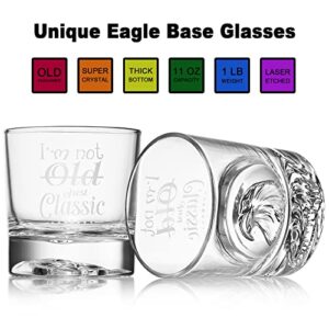 Whiskey Gift for Men - I'm Not Old Just Classic, Unique Eagle Pattern Whiskey Glasses With 2.5" Large Ice Ball Maker Mold, Mens Retirement Gifts Dad Birthday Gifts from Wife Daughter Son Kids