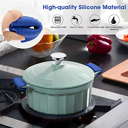 AHIW Silicone Assist Hot Pan Handle Holder Hot Skillet Handle Covers Pot Holder Sleeve Cast Iron Skillets NonSlip Heat Resistant for Enameled Griddles Casserole Frying Pans Cookware(4PACK/Blue)