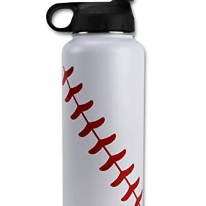 Urbanifi Water Bottle Baseball STRAW LID Tumbler 32 oz Gift for Mom Men Flask Sports Travel Waterbottle, Stainless Steel, Vacuum Insulated, Water Cold for 24, Hot for 12 hours (Baseball Straw Lid)