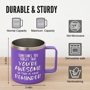 NOWWISH Inspirational Gifts for Women, Sometimes You Forget You're Awesome Coffee Mug, Thank You Gifts, Mothers Day Gifts, Funny Birthday Gifts for Coworker, Best Friend, Mom, Wife - Purple