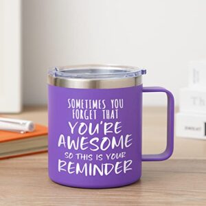 NOWWISH Inspirational Gifts for Women, Sometimes You Forget You're Awesome Coffee Mug, Thank You Gifts, Mothers Day Gifts, Funny Birthday Gifts for Coworker, Best Friend, Mom, Wife - Purple