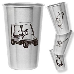 Golf Stainless Steel Pint Cups (Set of 4) - Unique Birthday, Christmas, or Father's Day Stackable Mug Gift for Men, Dads, and Coffee Lovers