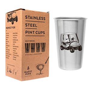 Golf Stainless Steel Pint Cups (Set of 4) - Unique Birthday, Christmas, or Father's Day Stackable Mug Gift for Men, Dads, and Coffee Lovers