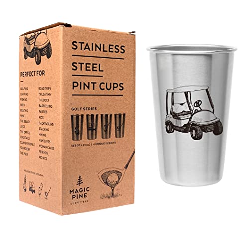 Golf Stainless Steel Pint Cups (Set of 4) - Unique Birthday, Christmas, or Father's Day Stackable Mug Gift for Men, Dads, and Coffee Lovers