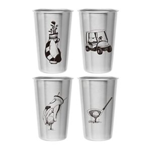 Golf Stainless Steel Pint Cups (Set of 4) - Unique Birthday, Christmas, or Father's Day Stackable Mug Gift for Men, Dads, and Coffee Lovers