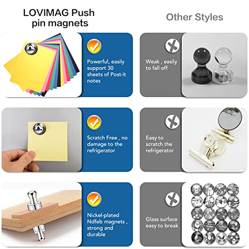 LOVIMAG Strong Magnets for Whiteboard, Fridge Magnet, Refrigerator Magnets, Small Push Pin Magnets for Whiteboard, Fridge, Office, Classroom and Map Magnets, Pack of 20