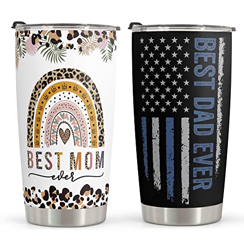 Macorner Mom & Dad Gifts Set - Stainless Steel Tumbler 20oz - Birthday Christmas Gifts for Women Mom Wife Grandma Nana & Birthday Christmas Gifts for Men Dad Grandpa From Daughter Son Gifts For Parent