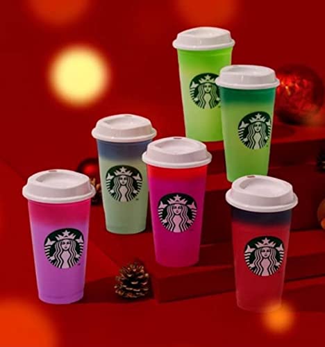 Starbucks Holiday 2021 Limited Color Changing Reusable Hot Cups with Lids - Set of 6