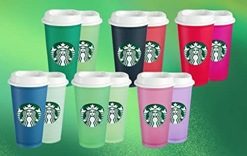 Starbucks Holiday 2021 Limited Color Changing Reusable Hot Cups with Lids - Set of 6