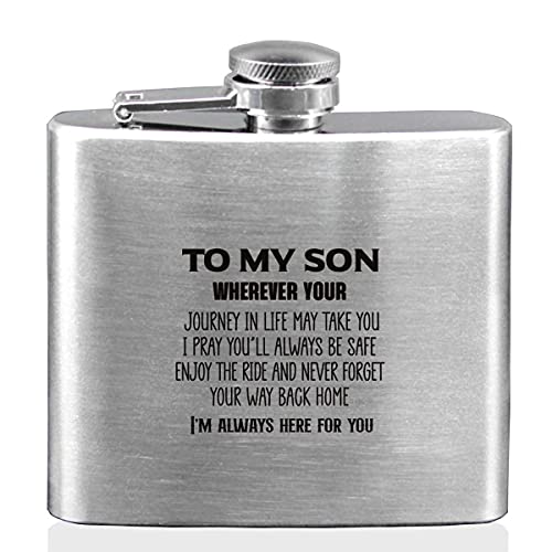 Son Gifts from Mom and Dad, Graduation Gifts for Him - To My Son Always Here for You, Son Birthday Gifts Personalized, Flasks for Liquor for Men Hip Flask 5 oz