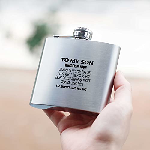 Son Gifts from Mom and Dad, Graduation Gifts for Him - To My Son Always Here for You, Son Birthday Gifts Personalized, Flasks for Liquor for Men Hip Flask 5 oz