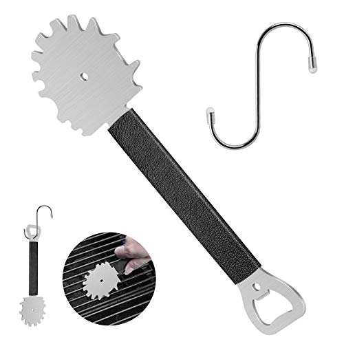 Ponwec BBQ Grill Cleaning Tool and Bottle Opener with 1PCS S-Shaped Hook,Extended Handle BBQ Grill Scraper Tool for Any Grilling Grill Grates | Gas Grill Men Gifts | Barbecue