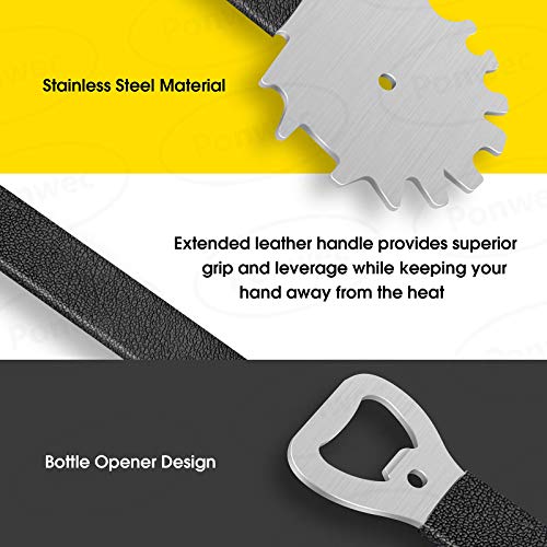 Ponwec BBQ Grill Cleaning Tool and Bottle Opener with 1PCS S-Shaped Hook,Extended Handle BBQ Grill Scraper Tool for Any Grilling Grill Grates | Gas Grill Men Gifts | Barbecue