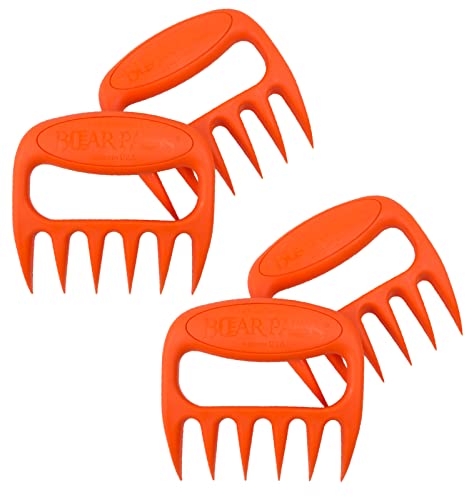 Bear Paws Meat Claws, 2 Pairs (Orange) - The Original Meat Shredder Claws, USA Made - Easily Lift, Shred and Serve Meats - Ultra-Sharp, Ideal Meat Claws for Shredding Pulled Pork, Chicken and Beef…