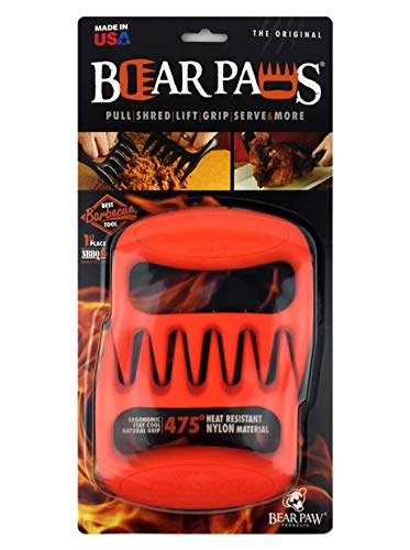 Bear Paws Meat Claws, 2 Pairs (Orange) - The Original Meat Shredder Claws, USA Made - Easily Lift, Shred and Serve Meats - Ultra-Sharp, Ideal Meat Claws for Shredding Pulled Pork, Chicken and Beef…