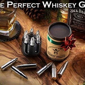 Whiskey Stone Bullets Gift Set - Stainless Steel Bullet Shaped Whiskey Stones with Revolver Freezer Base, Reusable Bullet Ice Cube for Whiskey Gift Set for Men, Dad, Husband, Boyfriend(Silver)