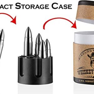 Whiskey Stone Bullets Gift Set - Stainless Steel Bullet Shaped Whiskey Stones with Revolver Freezer Base, Reusable Bullet Ice Cube for Whiskey Gift Set for Men, Dad, Husband, Boyfriend(Silver)