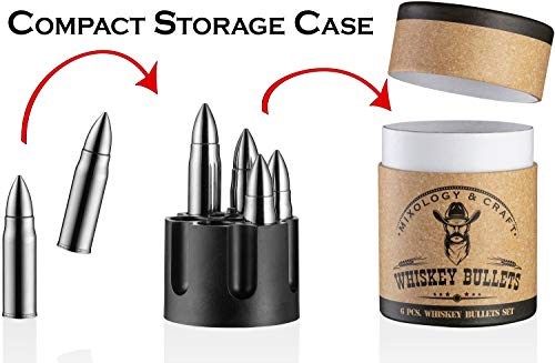 Whiskey Stone Bullets Gift Set - Stainless Steel Bullet Shaped Whiskey Stones with Revolver Freezer Base, Reusable Bullet Ice Cube for Whiskey Gift Set for Men, Dad, Husband, Boyfriend(Silver)