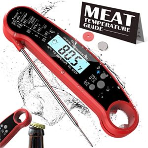 digital meat thermometer with probe, instant read food thermometer for grilling bbq, kitchen cooking, baking, liquids, candy & air fryer – ip67 waterproof, backlight & calibration – red/black