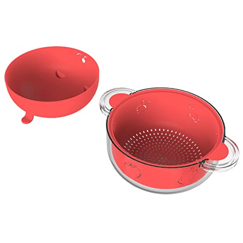 NICO SEE WONDER 2000ML/68OZ Microwave Ramen Bowl, Noodle Bowl with Strainer and Handle, Steamer for Cooking Food and Vegetables，Multifunctional Bowl for Cooking, Rinse,Storage. (Red)