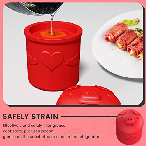 zhuomingjia Bacon Grease Container-Cute Piggy Grease Can with Strainer Dust-Proof Lid for Storing Frying Oil and Cooking Grease - hardened Silicone Grease Container (1)