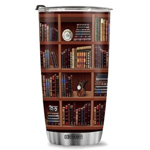 bechusky bookshelf tumbler library bookshelf tumbler book lover tumbler librarian reading book bookish gift for friends readers bookworm men women his her on birthday christmas anniversary holiday