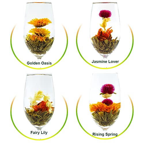 TEARELAE Blooming Tea Flowers - 12pcs Individually Sealed Flowering Tea Balls - Hand-Tied Natural Green Tea Leaves & Edible Flowers - Gifts For Tea Lovers