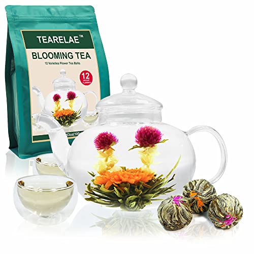 TEARELAE Blooming Tea Flowers - 12pcs Individually Sealed Flowering Tea Balls - Hand-Tied Natural Green Tea Leaves & Edible Flowers - Gifts For Tea Lovers