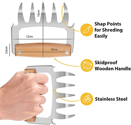 Meat Claws For Shredding - BBQ Grill Claws Stainless Steel Pulled Pork Chicken Shredder Claws Tool Metal Cooking Smoker Accessories Barbecue Birthday Gifts Ideas For Men Women Dad BBQ Enthusiasts