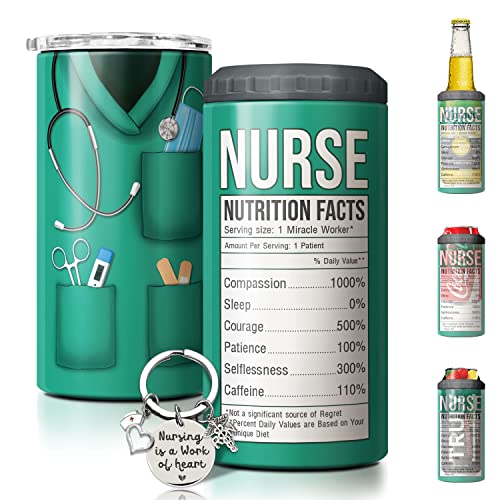 SANDJEST Nurse Tumblers - Nurse Nutrition Facts 4-in-1 Tumbler Can Cooler Cup - 12oz Stainless Steel Insulated Cans Coozie Nursing Mug Birthday, Christmas, Appreciation Gifts for Nurses, Practitioner