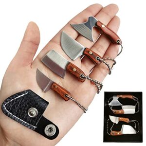 stardw damascus pocket knife set mini axe shape tiny knife set edc knife set tiny knife cleaver for package opener box cutter -4-piece set