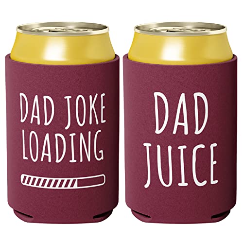 Funny, Collapsible Neoprene Beer Holder, 2 Pc. Novelty Beverage Sleeves for Cans with Gag Quotes - Dad Juice, Dad Joke Loading. Insulated Drink Cooler Gifts for 12Oz Alcohol, Beers, Wines, Sodas, IPAs