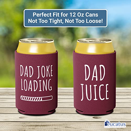 Funny, Collapsible Neoprene Beer Holder, 2 Pc. Novelty Beverage Sleeves for Cans with Gag Quotes - Dad Juice, Dad Joke Loading. Insulated Drink Cooler Gifts for 12Oz Alcohol, Beers, Wines, Sodas, IPAs