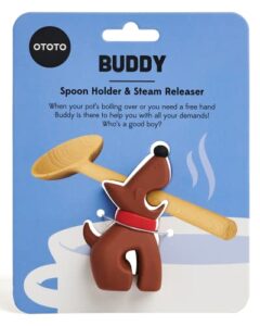 ototo buddy dog kitchen spoon holder- cooking spoon rest for kitchen counter- spatula, ladle holder, kitchen utensil holder- heat resistant dishwasher-safe utensil rest bpa-free spoon holder