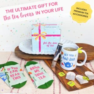 Tea Lovers Gifts for Women | Tea Gift Sets with Mug, Tea Bag Squeezer, Tea Bag Holder and If You Can Read This Novelty Fun Socks. Unique Tea Drinkers Gifts for Her, Mom, Grandmother, Teacher