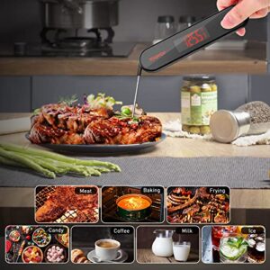 TOMVOV Instant Read Meat Thermometer, [IPX7 Waterproof / High Accuracy] Digital Meat Thermometer Reversible Display, 4.6" Foldable Probe, Rechargeable Grill Thermometer for Outdoor Cooking, BBQ