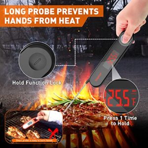 TOMVOV Instant Read Meat Thermometer, [IPX7 Waterproof / High Accuracy] Digital Meat Thermometer Reversible Display, 4.6" Foldable Probe, Rechargeable Grill Thermometer for Outdoor Cooking, BBQ