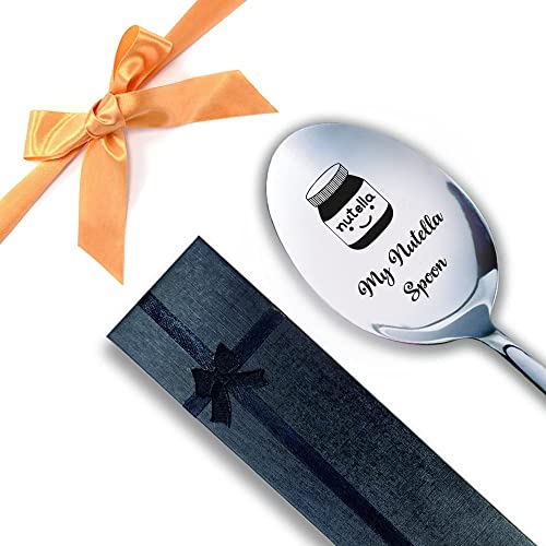 TyM my Nutella spoon Engraved Stainless Steel spoon for coffee tea cereal ice cream - Engraved gift for him / her - 7 inch Sturdy handle and food safe engraving