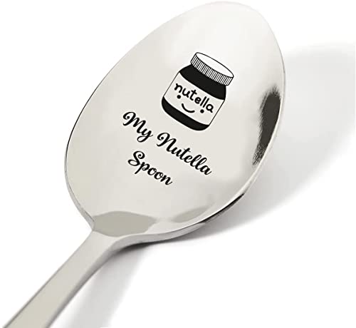 TyM my Nutella spoon Engraved Stainless Steel spoon for coffee tea cereal ice cream - Engraved gift for him / her - 7 inch Sturdy handle and food safe engraving