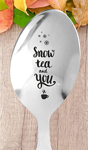 Snow Tea & You Spoon Gift For Christmas for Tea Lover Wife/Husband/Girlfriend/Boyfriend | Christmas Stocking Stuffer | Stainless Steel 7 inches Teaspoon