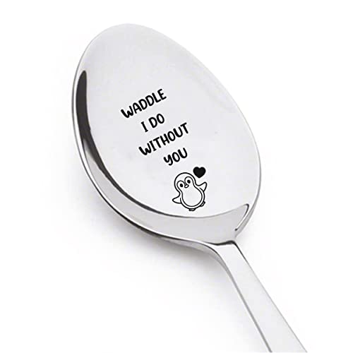 Valentine's Day Gift | Gift for Husband | Birthday Christmas Gifts | Penguin Gift | Cute Penguin Gift for Couples | Boyfriend Gift | Waddle I Do Without You - 7inch Stainless Steel Spoon