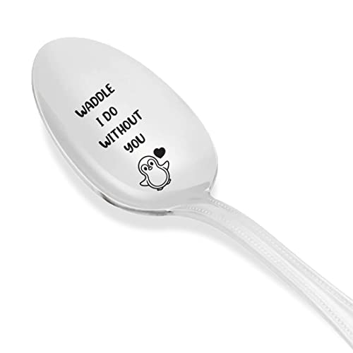 Valentine's Day Gift | Gift for Husband | Birthday Christmas Gifts | Penguin Gift | Cute Penguin Gift for Couples | Boyfriend Gift | Waddle I Do Without You - 7inch Stainless Steel Spoon