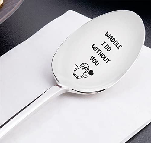 Valentine's Day Gift | Gift for Husband | Birthday Christmas Gifts | Penguin Gift | Cute Penguin Gift for Couples | Boyfriend Gift | Waddle I Do Without You - 7inch Stainless Steel Spoon