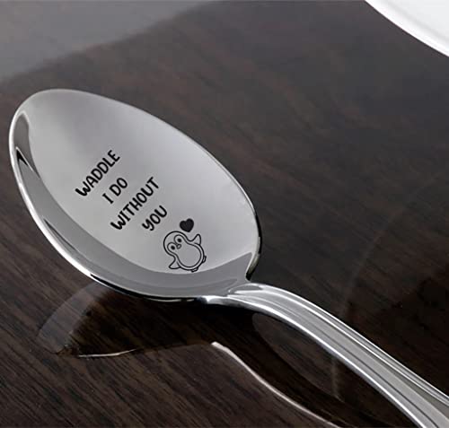 Valentine's Day Gift | Gift for Husband | Birthday Christmas Gifts | Penguin Gift | Cute Penguin Gift for Couples | Boyfriend Gift | Waddle I Do Without You - 7inch Stainless Steel Spoon